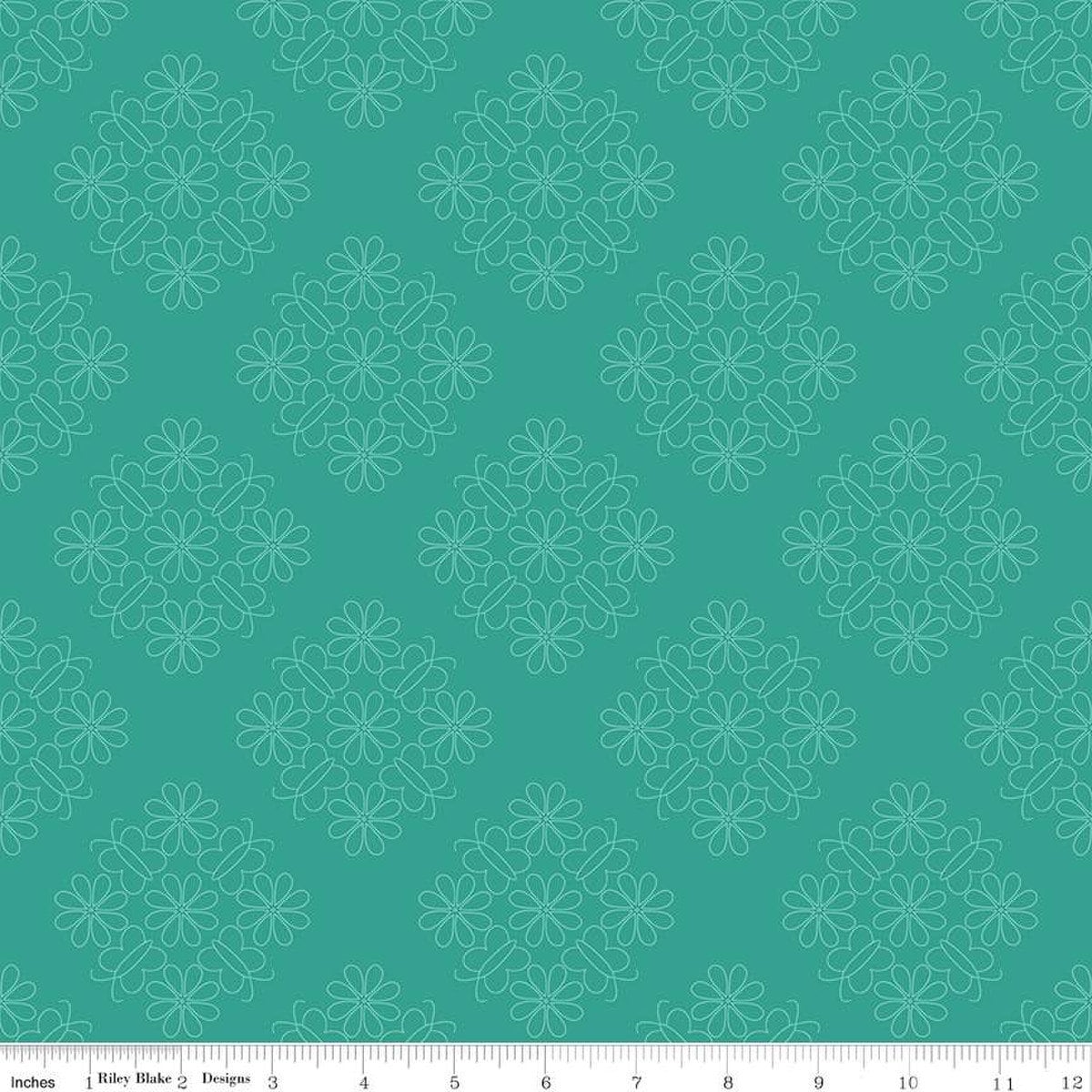 CLEARANCE Flower Farm Outlined Floral C13983 Teal - Riley Blake Design ...