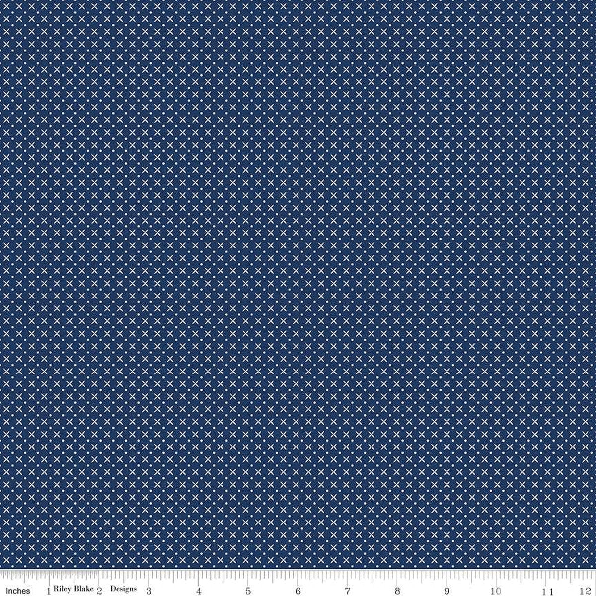 25" End of Bolt - DEAL Tulip Cottage Stitches C14267 Navy - Riley Blak ...