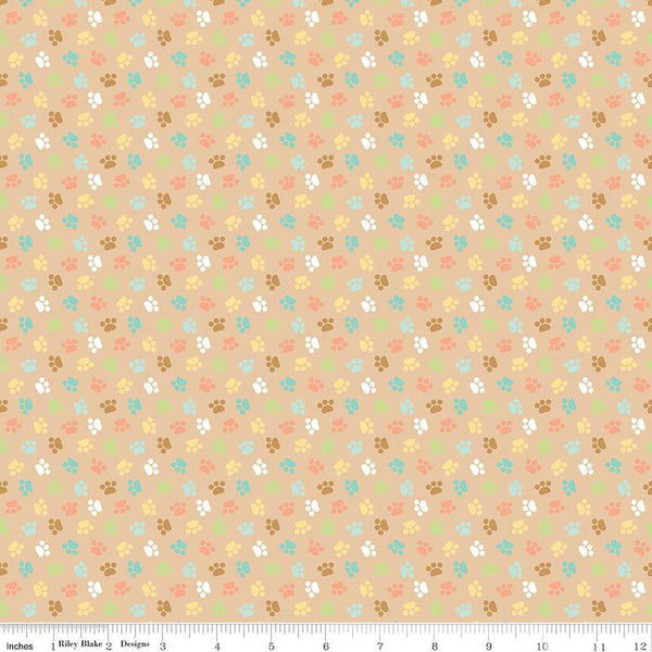 Fat Quarter End of Bolt Piece - Pretty Kitty™ Paws C15654 Tan - Riley ...
