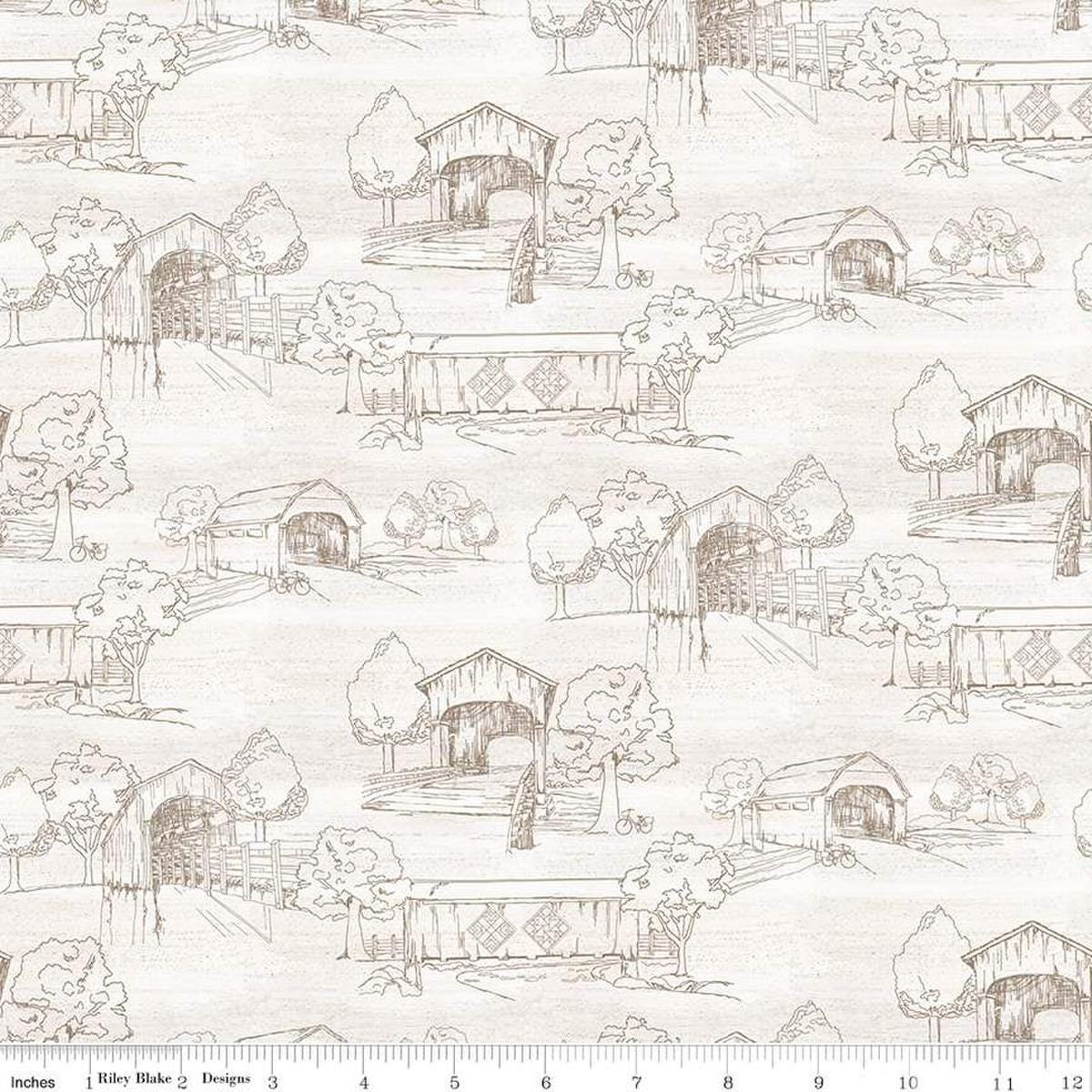Covered Bridges in Spring Toile C15821 White - Riley Blake Designs - T ...