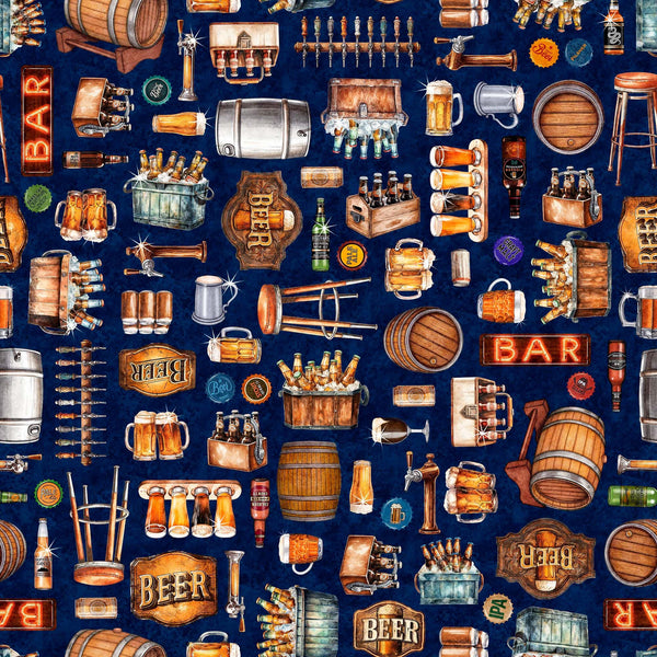 Brewmaster Everything Beer 30915 Navy N - - QT Fabrics - Beers Keg Dri ...