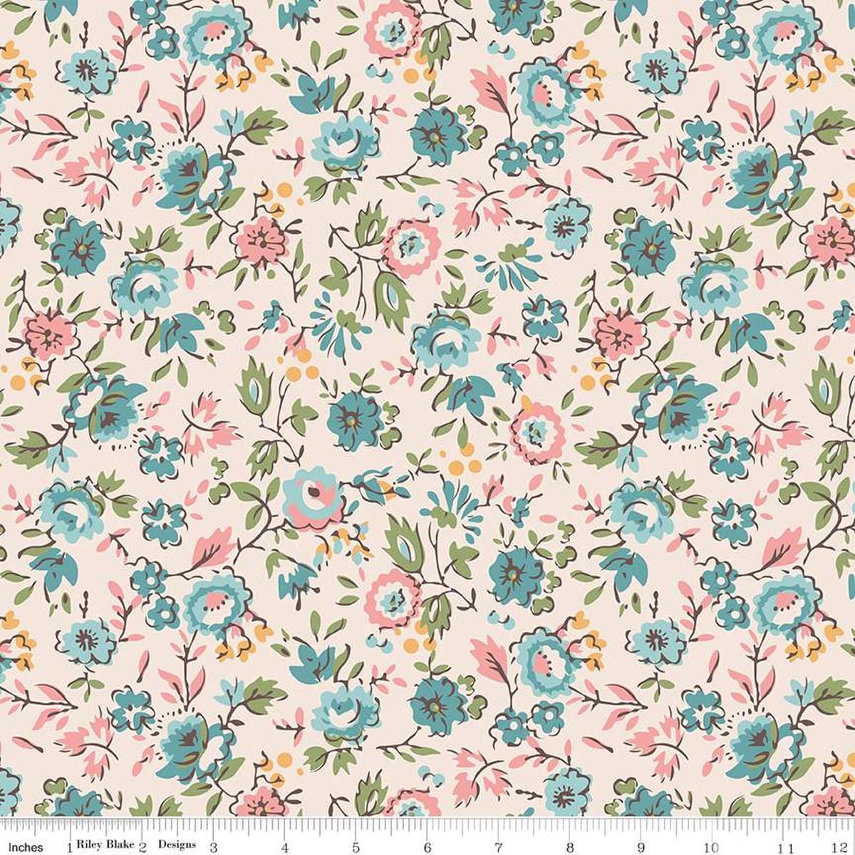 3-Yard cut- SALE Piece & Plenty Floral WIDEBACK WB15894 Latte - Riley ...