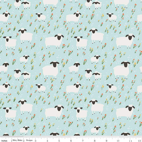 15" End of Bolt - FLANNEL Little Lambs F16027 Blue - Riley Blake Desig ...