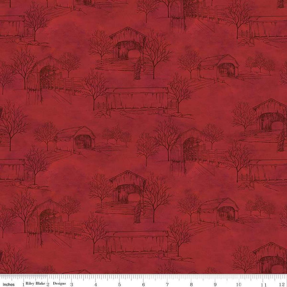 Covered Bridges in Fall Toile C16212 Red - Riley Blake Designs - Tone ...