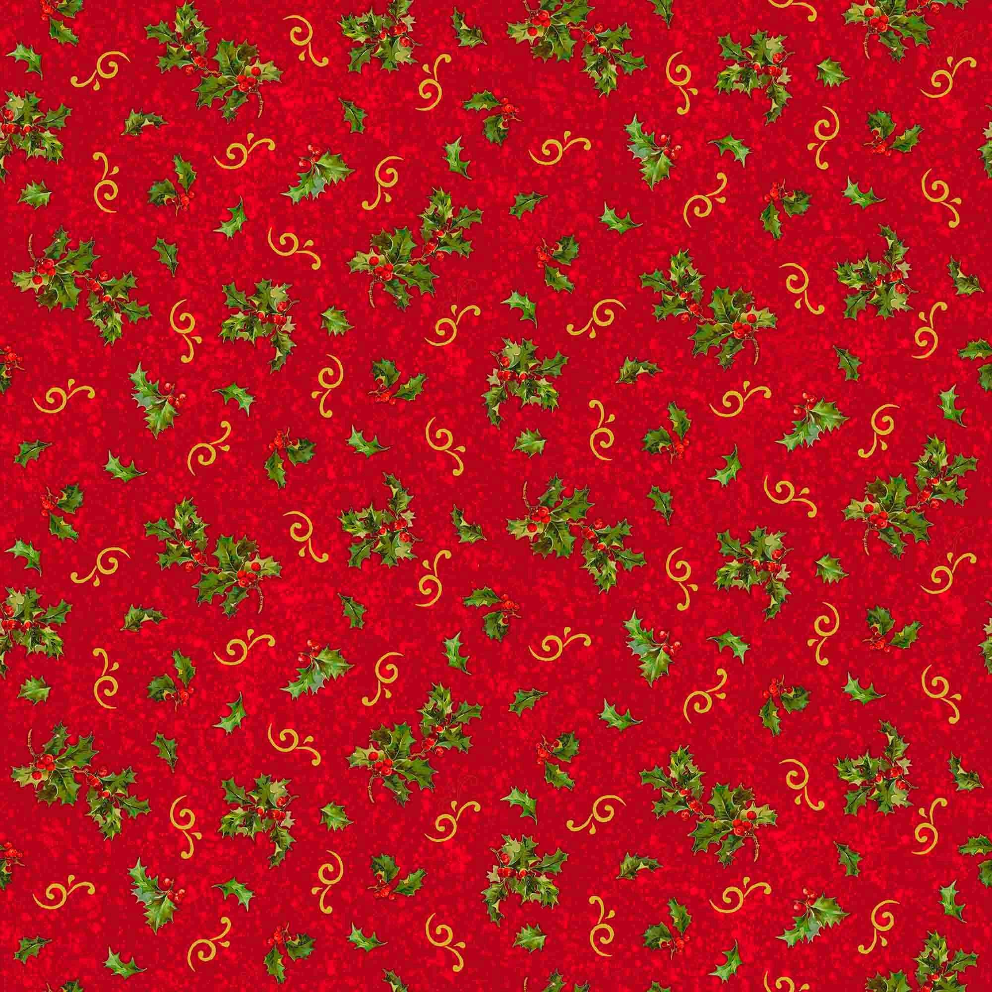 Poinsettia Greetings Holly & Scroll 31084 Red R - - QT Fabrics - Chris ...
