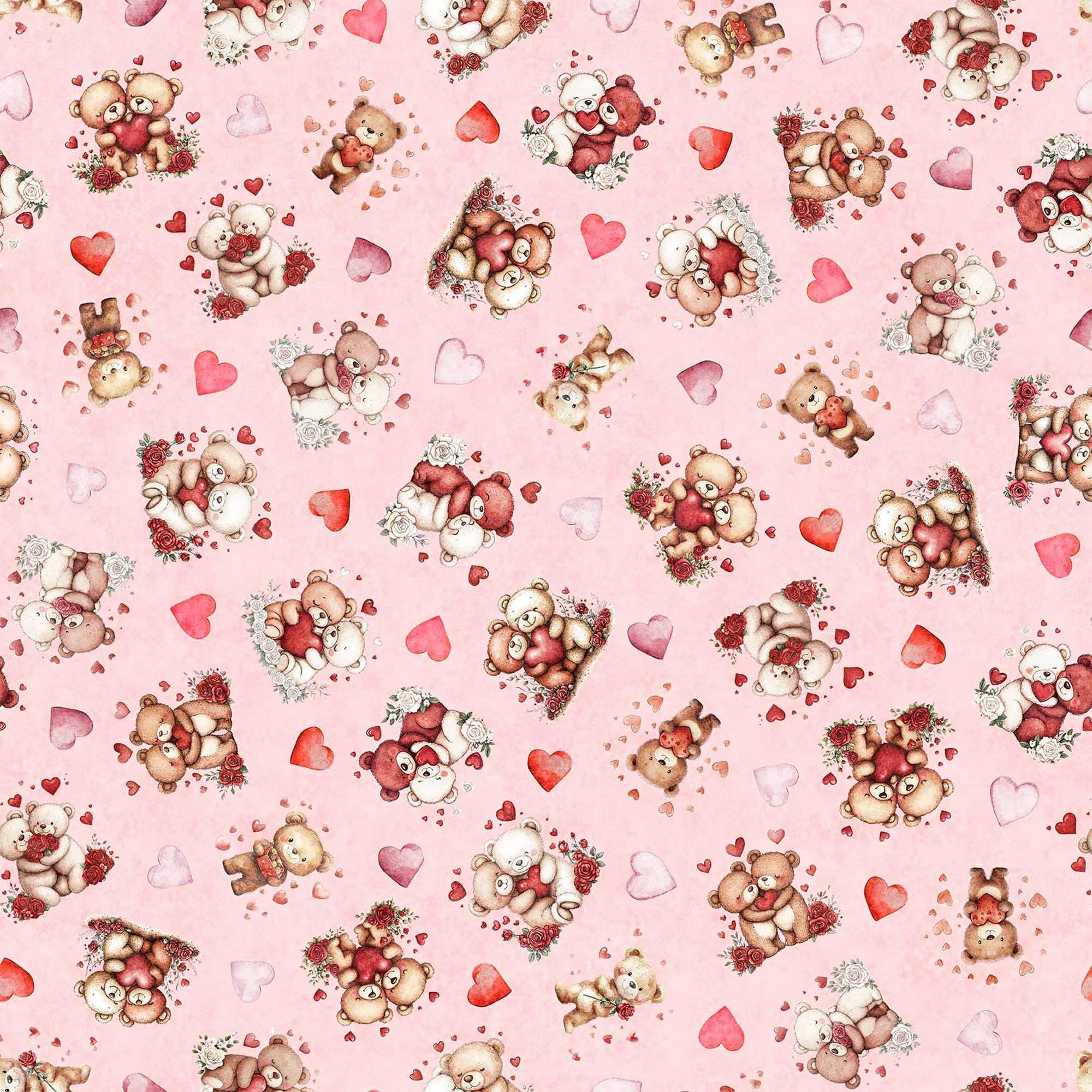 Hearts & Hugs Bears And Hearts Toss 31649 Pink P - QT Fabrics - Novelt ...