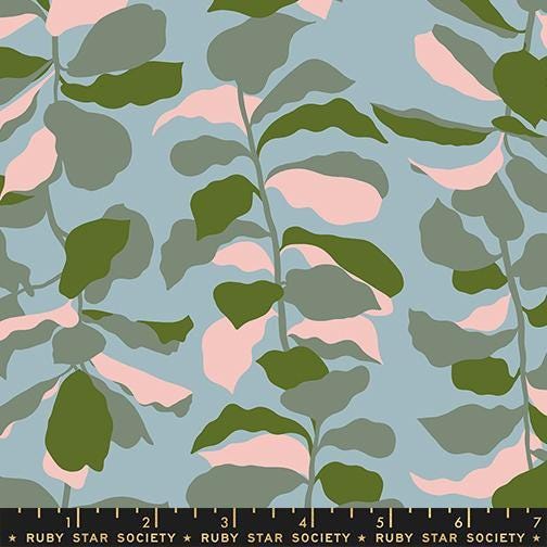 Calathea Fiddle RS5186 Soft Blue - Moda Fabrics - Leaves Leaf Fig Plan ...