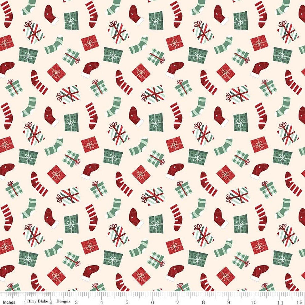 SALE Evergreen Wishes Stockings & Gifts Cream Christmas Fabric - C1781 ...